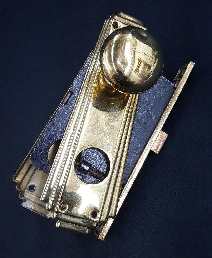 Art Deco Mortise Lock Set w/ Dead Bolt Hole Thumb Turn & Backplates GS ...