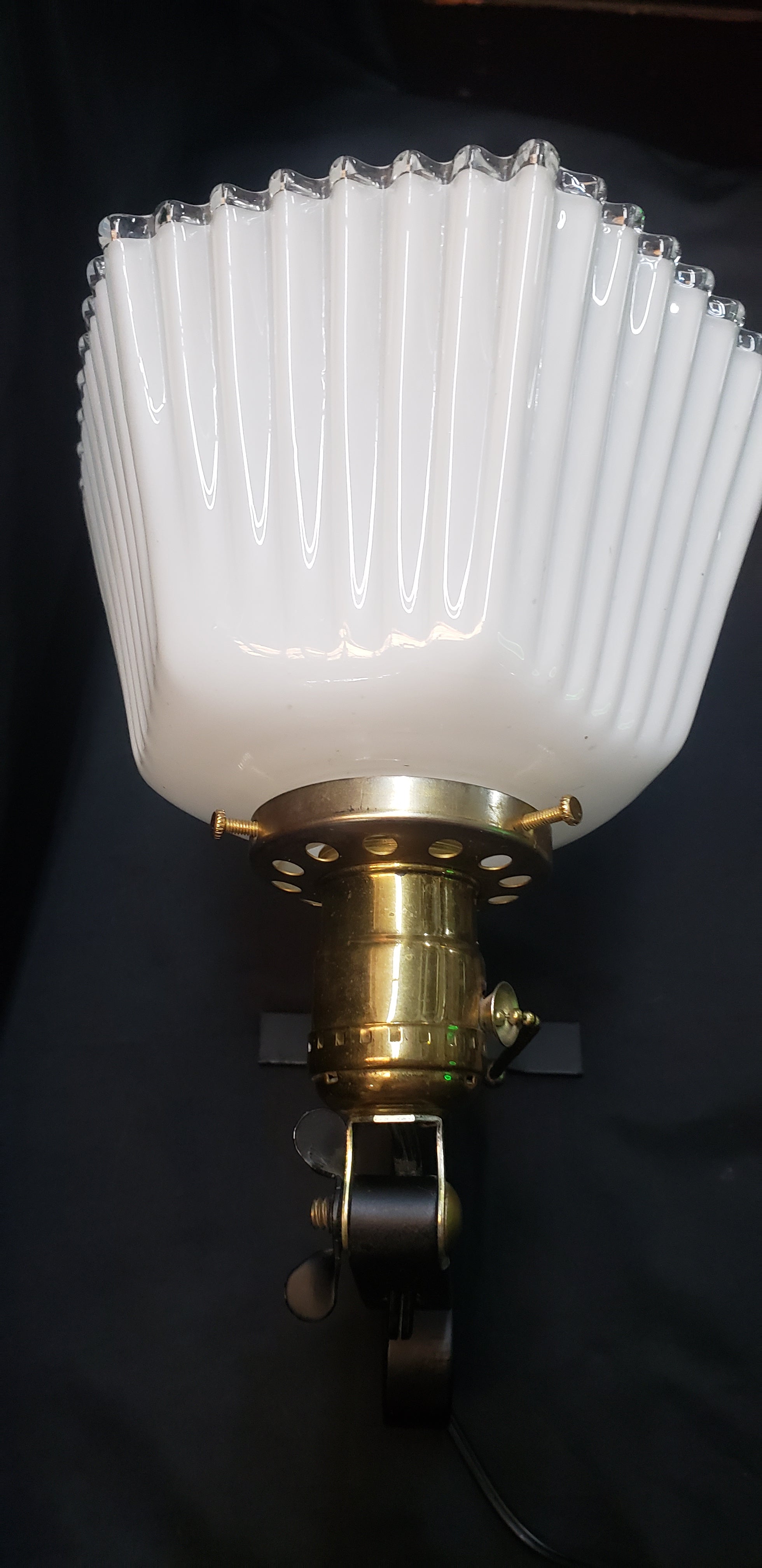 Art Deco Sconce Ornate Hexagon White Fluted Glass Shade & Wrought Iron ...