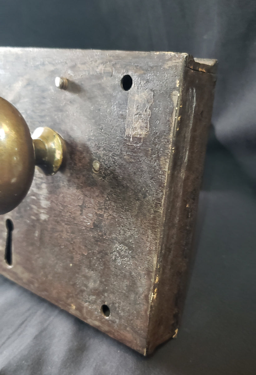 1800's Left Side Carpenter Rim Lock Set with Keeper & Key 7" x 4 3/4 ...