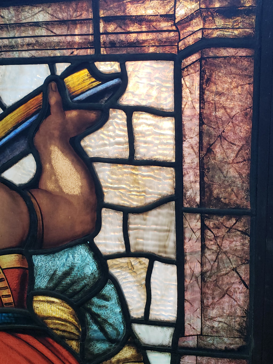 Michelangelo's Libyan Sibyl Painting on Stained Glass 33" x 41 1/2" GA ...