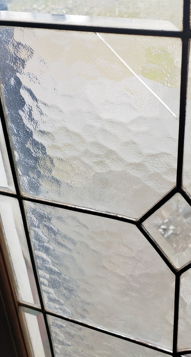 Art Nouveau Beveled Textured Leaded Glass Window in Wood Frame 30 3/4 ...