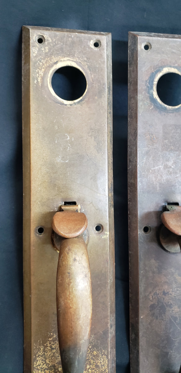 Pair of Large Brass Door Backplates with Thumb Latch & Curved Handle G ...