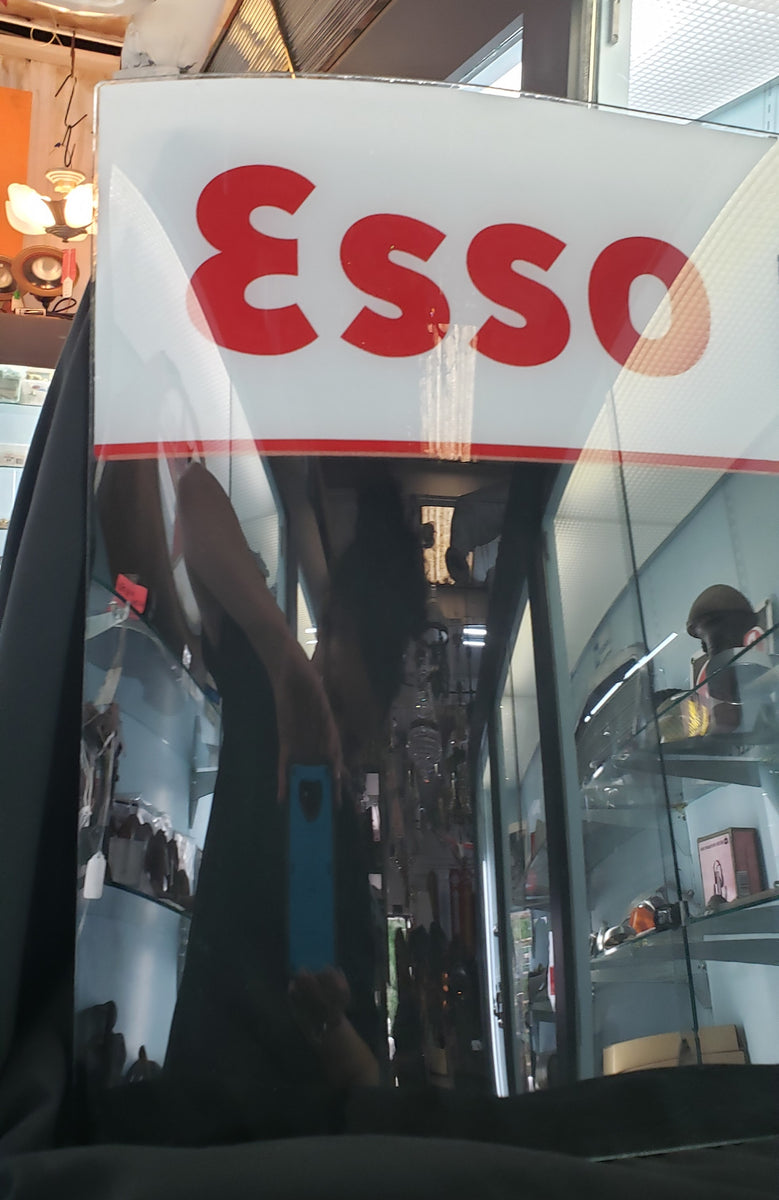 Vintage Esso Plus Large Curved Glass Gas Pump Sign 21" x 17" GA9832 ...