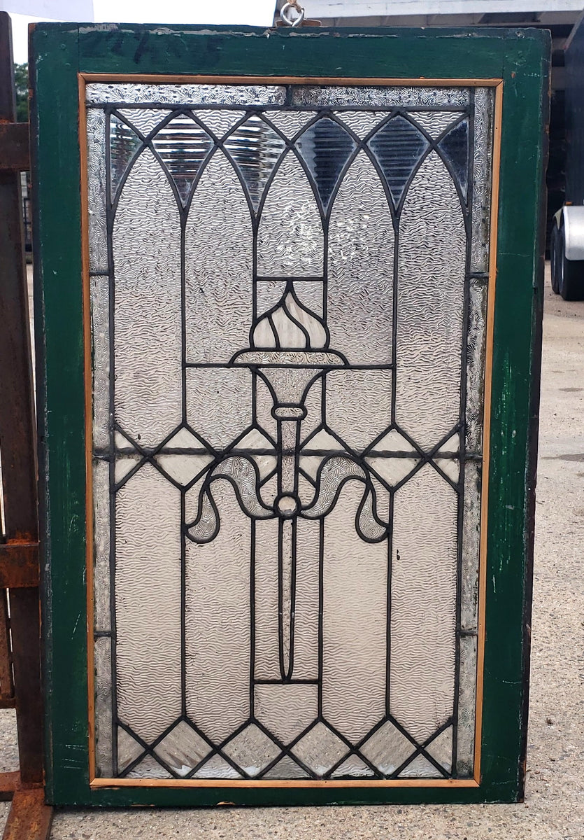 Leaded Textured Glass Window with Torch Flame Design 22 1/2" x 35" GA4 ...