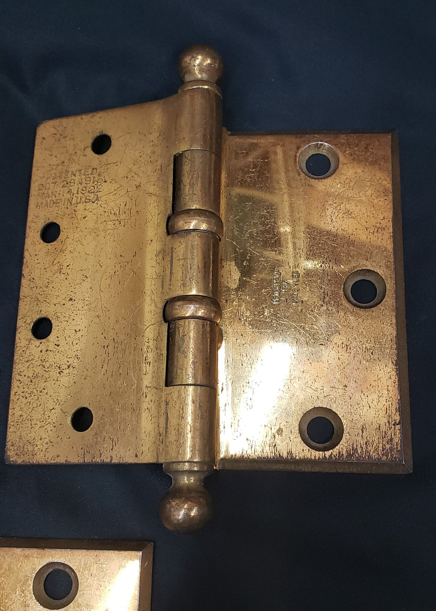 3 Large 4 1/2" x 4 1/2" Stanley Ball Bearing Beveled Brass Offset Hing ...