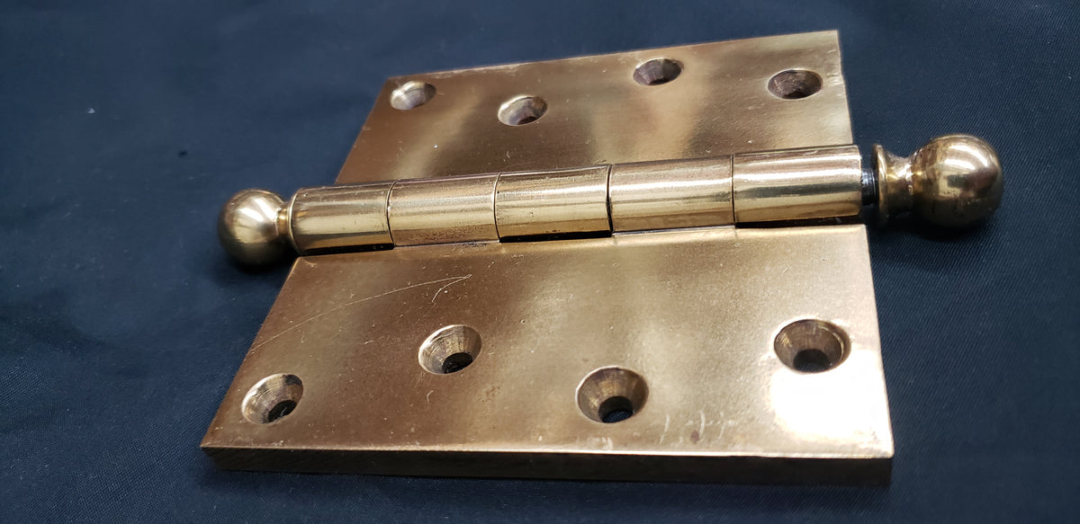 Pair of Heavy Duty Brass Hinges with Ball Point Finials 4' x 4" x 1/4 ...
