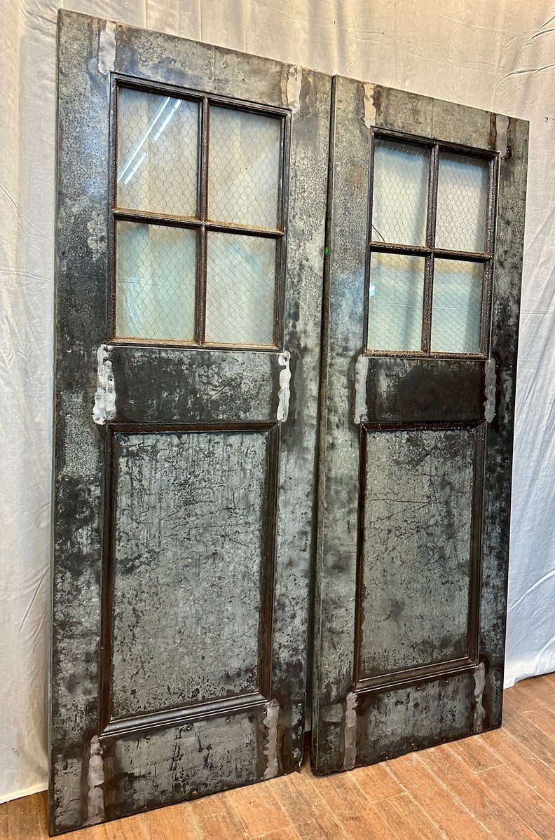 4-Pane 1-Panel Galvanized Steel Double Doors w/ Chicken Wire Glass GA2 ...