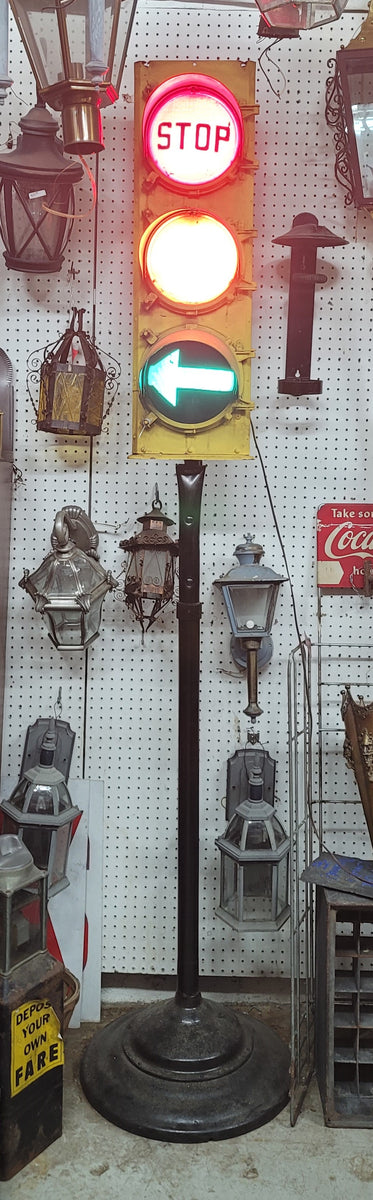 Vintage Blinking Traffic Light with Industrial Steel Base 93 1/2" Tall ...