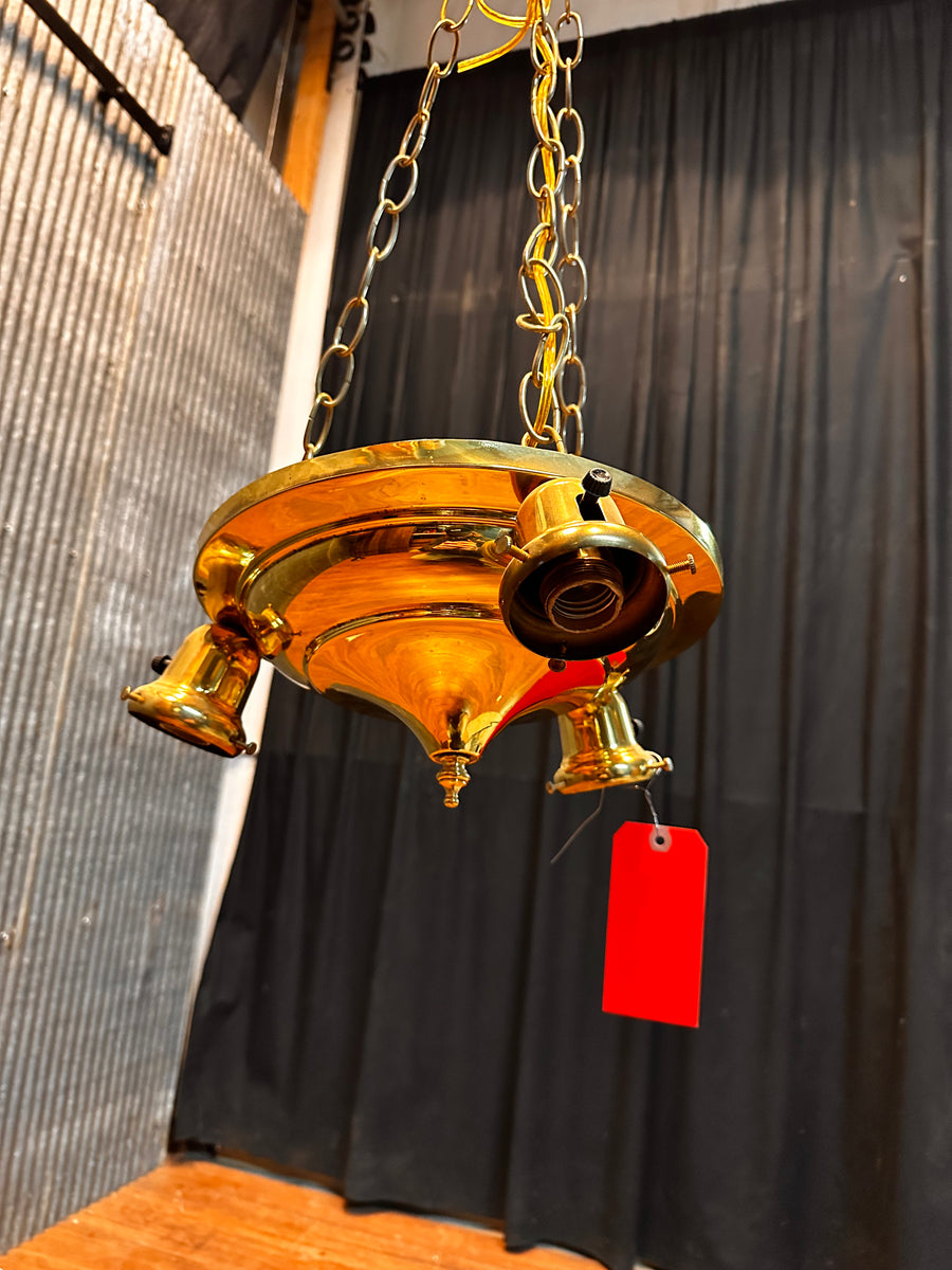 ART DECO BRASS TRIPLE-LIGHT PAN-STYLE HANGING FIXTURE GA10074 ...