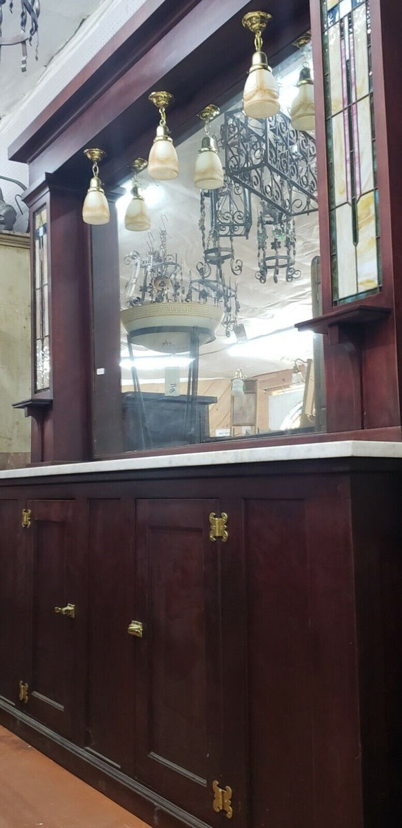 Restored 1920's Art Deco Back Bar Carrara Top Stained Glass Panels & L ...