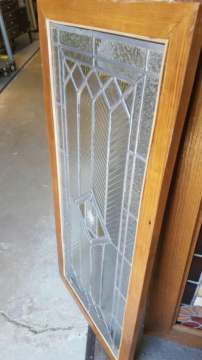 Geometric Textured Leaded Glass Window w/ Starburst Center in Wood Fra ...